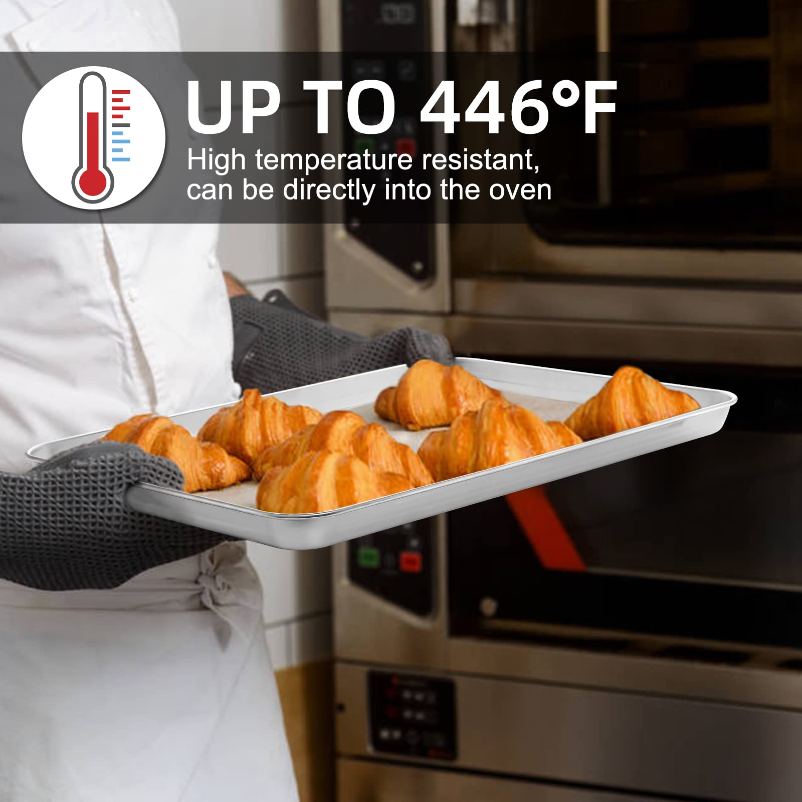 4 Pieces Quarter Sheet Pan, CEKEE Stainless Steel Cookie Sheets for Baking, Baking Sheets For Oven, Baking Pan Tray Cookie Pan, Warp Resistant & Heavy Duty Baking Pans Set - Size 12 x 10 x 0.98 Inch