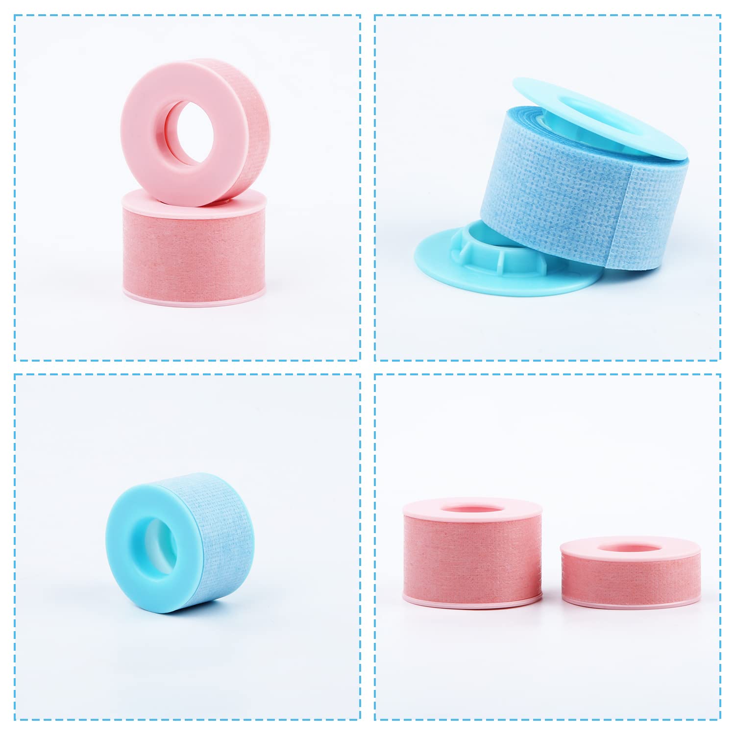 4pcs Lash Adhesive Tape, Reusable Adhesive Waterproof Silicone Tape Eyelash Tape for Lash Extension Lash Beauty Auxiliary Tools (2 Pink, 2 Blue)