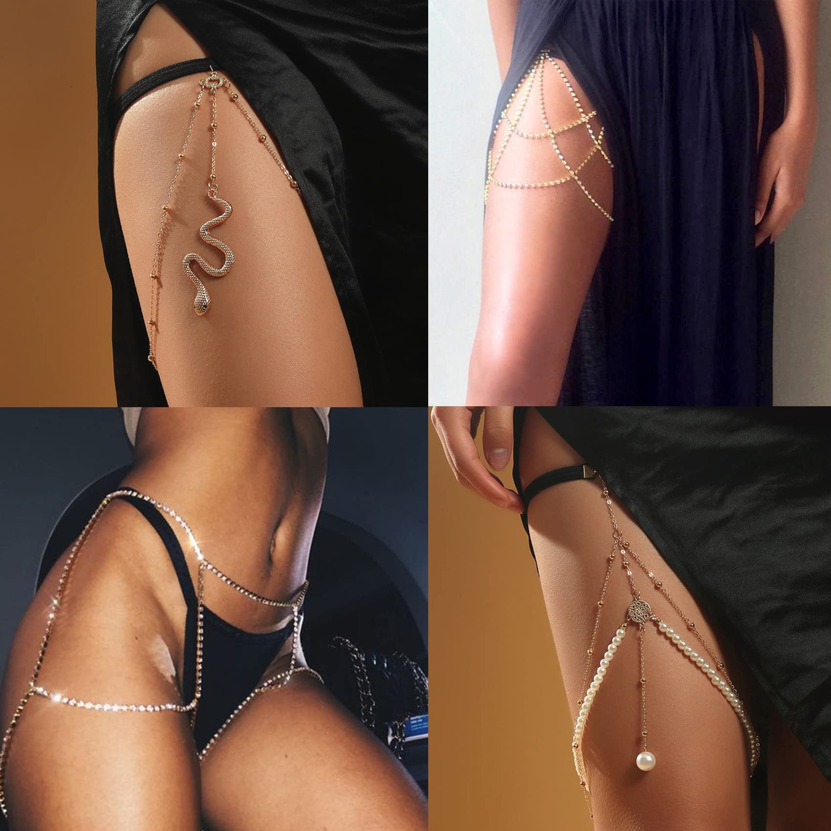 4Pcs Leg Chain Jewelry for Women Snake Charm Thigh Chain For Womens Leg Chain Boho Body Chain for Beach Summer Holiday