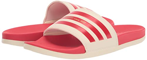 adidas Unisex Adilette Slides Sandal, Wonder White/Vivid Red/Gold Metallic, 13 US Women