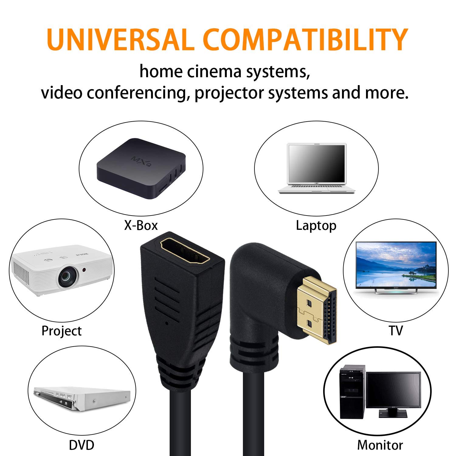 Poyiccot 8K HDMI Extension Cable, Short 8K HDMI 90 Degree Right Angle Male to Female HDMI 2.1 Cable Adapter 48Gbps with 8K 60Hz Video and 3D HDR for TV/Xbox /PS4 /PS5 (Right M/F), 0.5feet