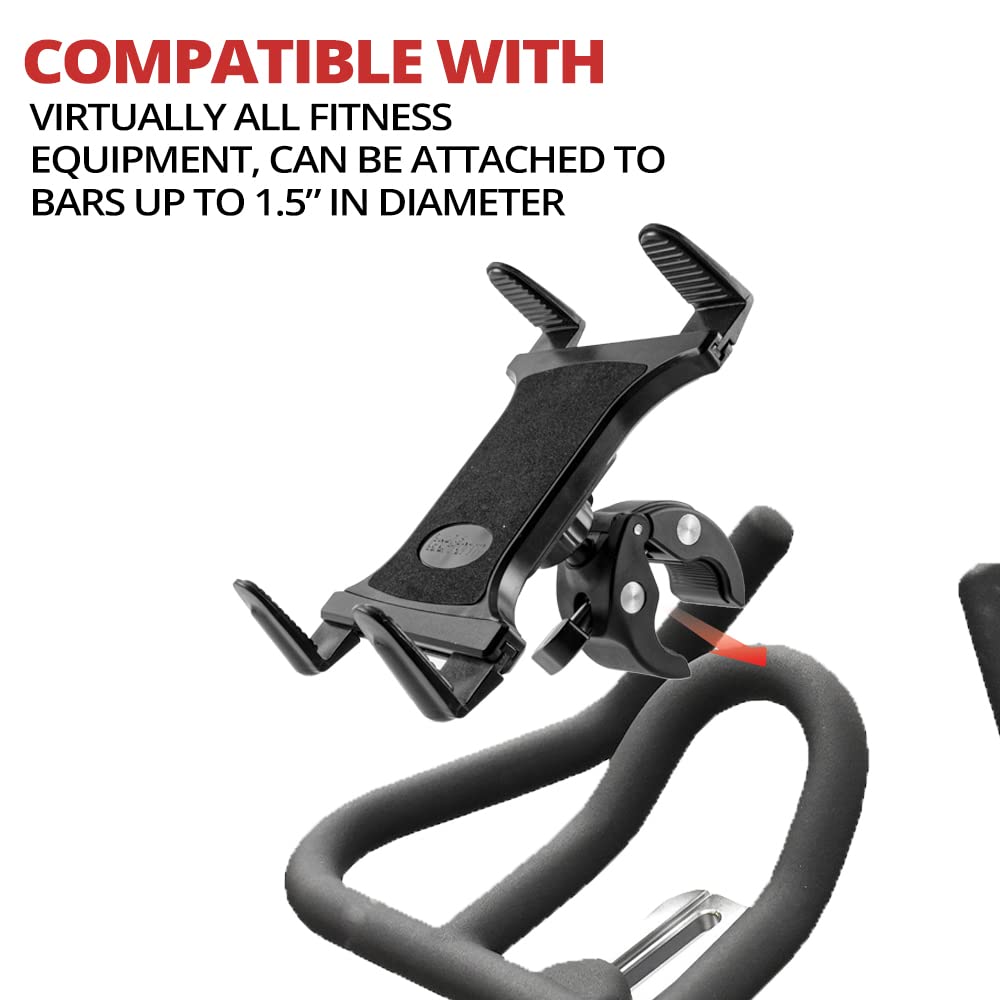 Tackform Universal Tablet Holder Compatible with Stationary Bicycle, Treadmill, Elliptical, Spin Bike, Microphone Stand, and Indoor Exercise Equipment - Compatible All Tablets Including iPad