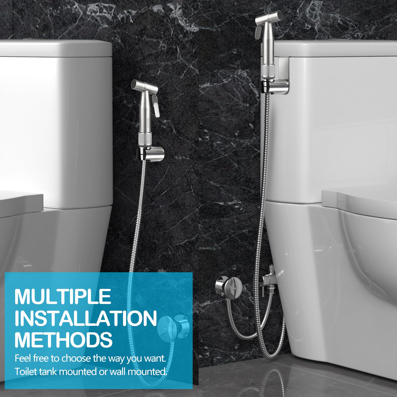 Blissland Bidet Sprayer for Toilet with Adjustable Water Pressure, Handheld Bidet Sprayer Kit, Bidet Sprayer Set- Stainless Steel