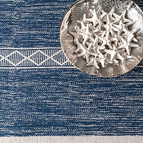 nuLOOM Angela Striped Fringe Wool Area Rug, 4' x 6', Blue