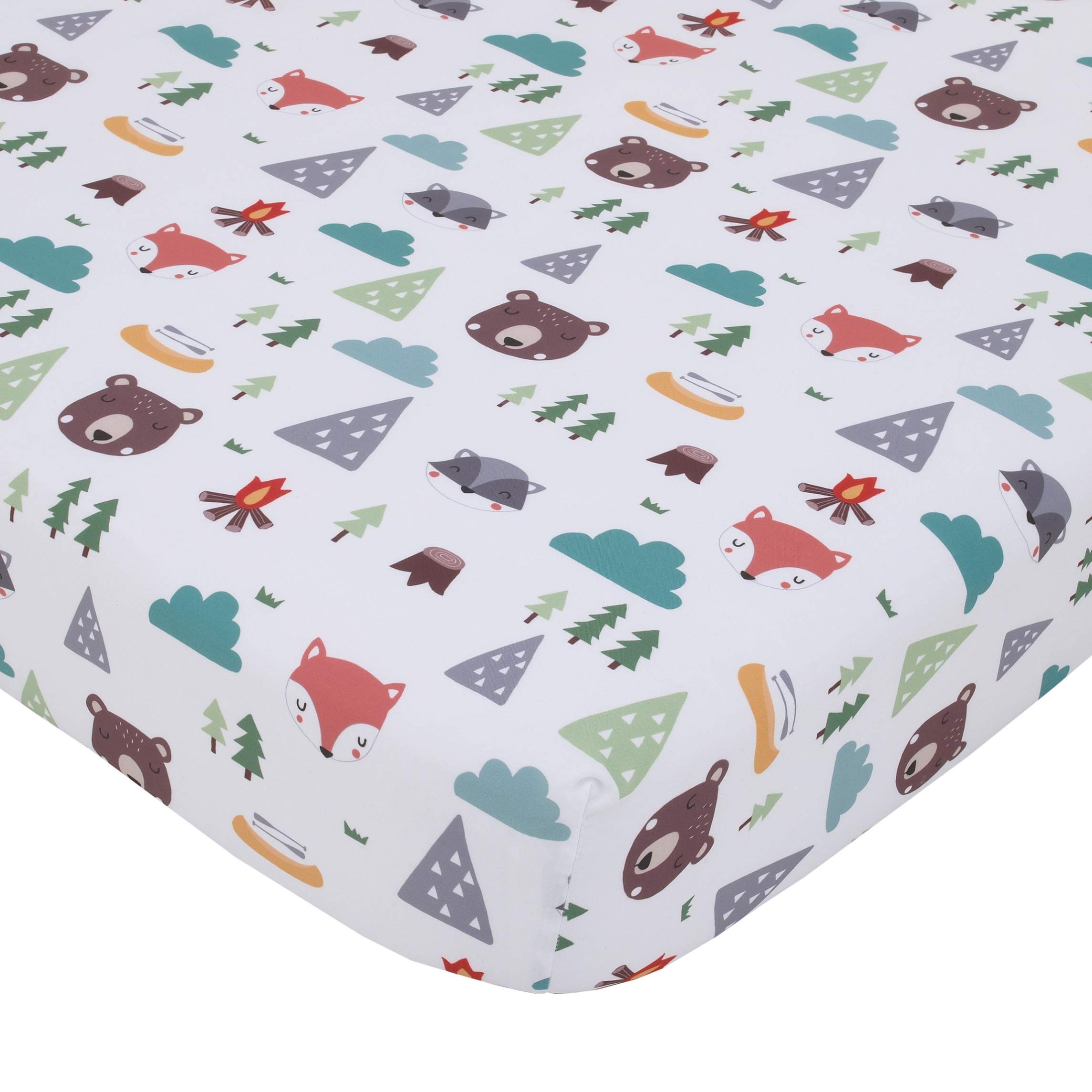 NoJo 3 Piece Mini Crib Bedding Set, Retro Happy Camper, Green/Aqua/Orange/Grey , 24x38x5 Inch (Pack of 1)