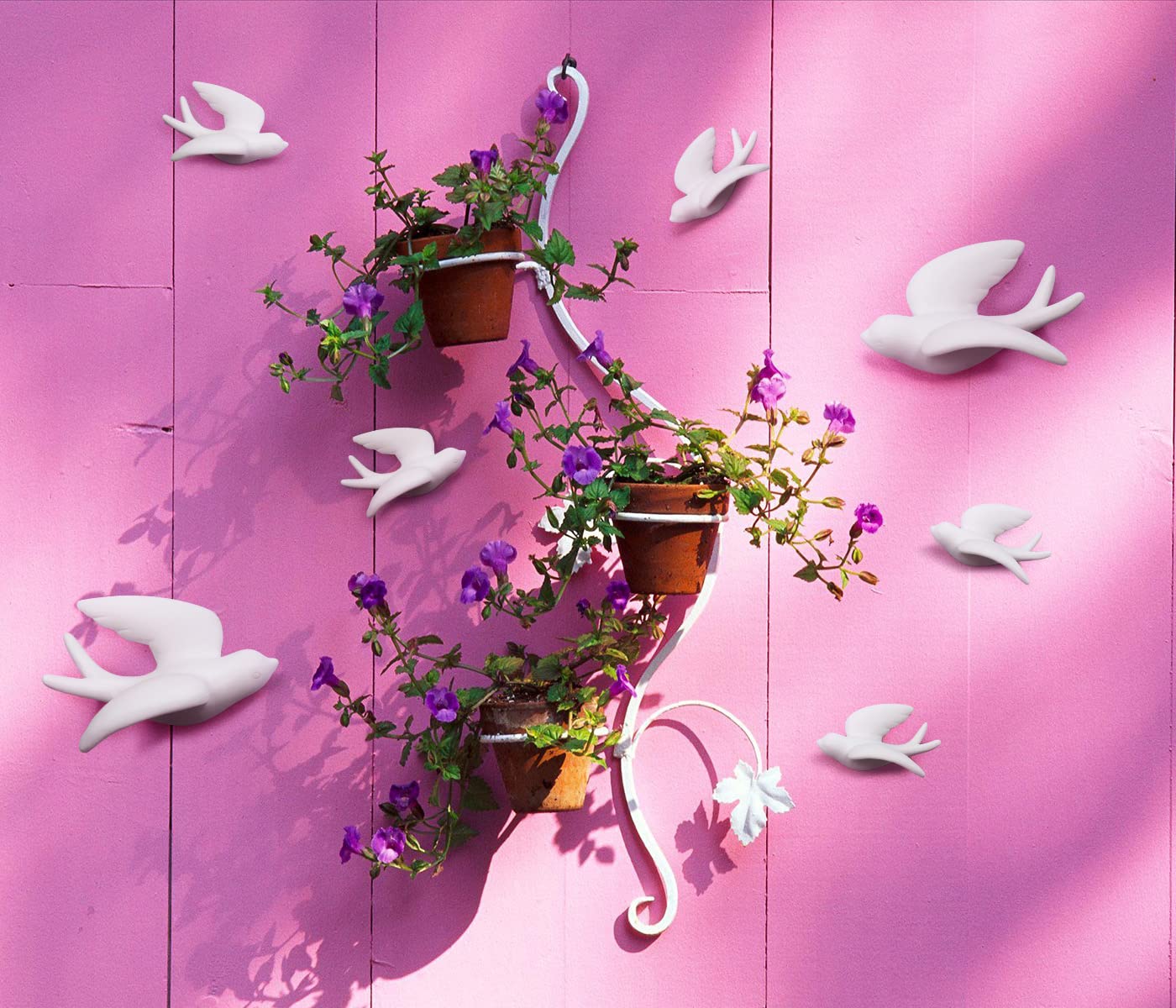 MORMEII 6PC White Ceramic Birds Figurines Wall Art for Home Garden Wall Decoration