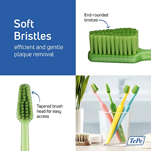 TEPE Good Soft-Bristle Toothbrush for Adults and Teens, Pack of 3, Regular