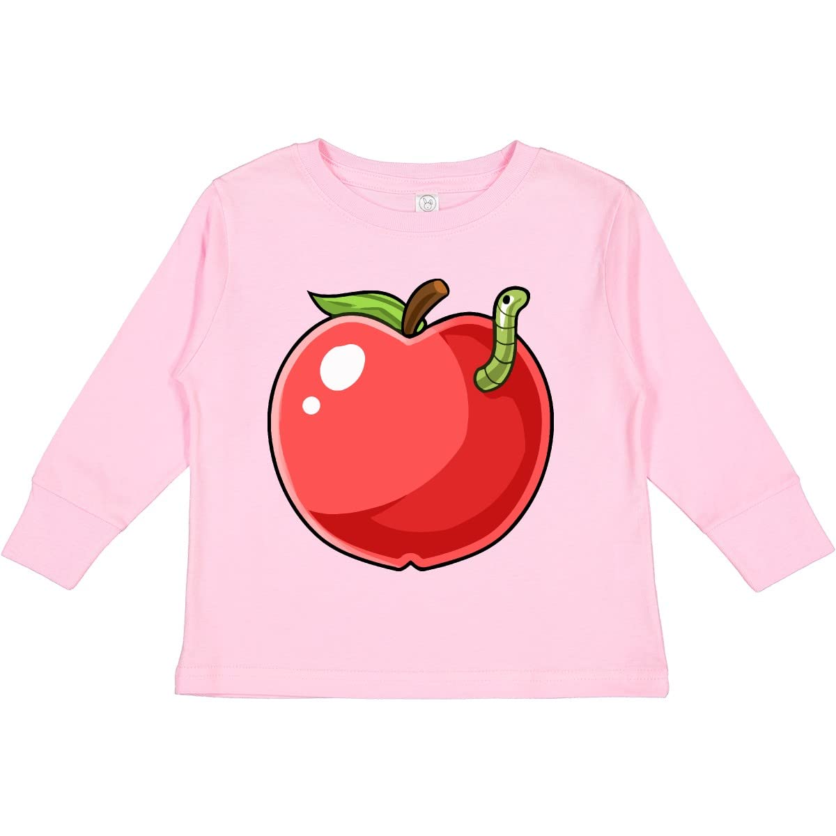 inktastic Cute Red Apple with Green Worm Toddler Long Sleeve T-Shirt 3T 0080 Pink 3afd8