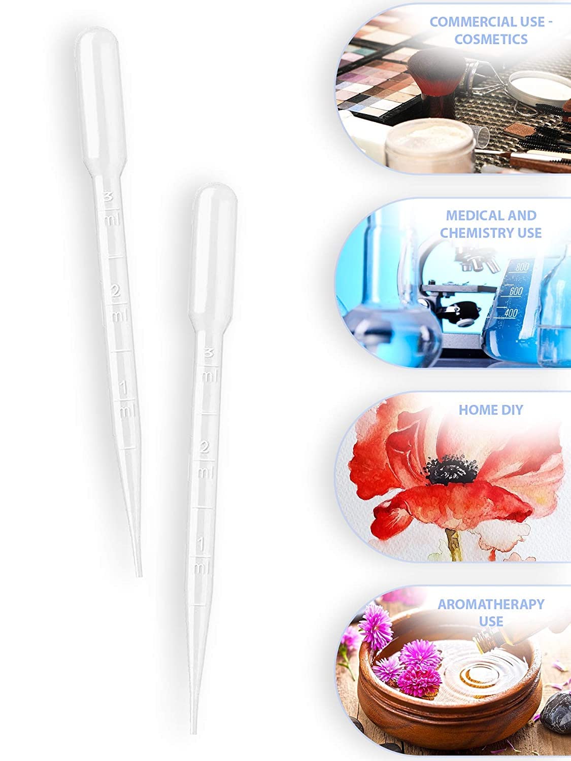 300PCS Disposable Plastic Transfer Pipettes Graduated Eye Dropper Suitable for Essential Oil Science Laboratory 3 ml