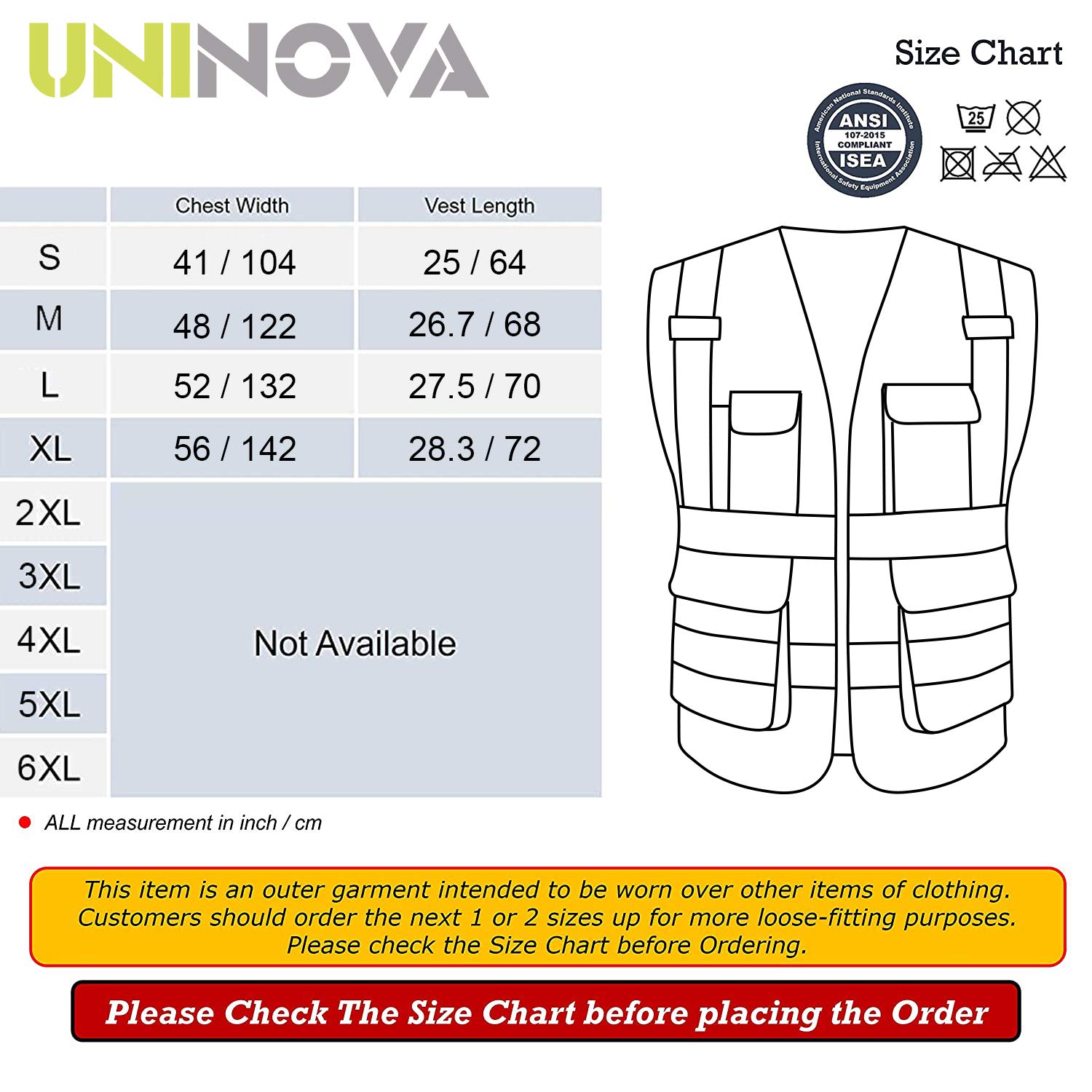 UNINOVA High Visibility Safety Vest - Multi Pockets Reflective Mesh Breathable Workwear, ANSI/ISEA Standards (Large, Black Mesh-02)