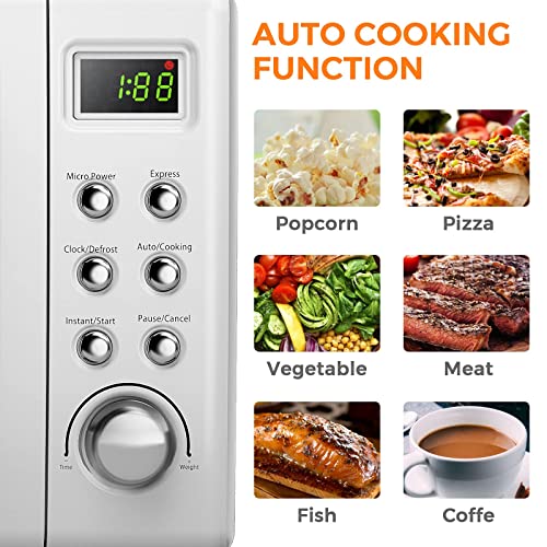 ARLIME Retro Microwave Oven, 0.7Cu.ft, 700-Watt with 5 Micro Power Defrost & Auto Cooking Function, Stainless Steel, LED Display, Easy Clean Interior, Small Countertop Microwave (White)