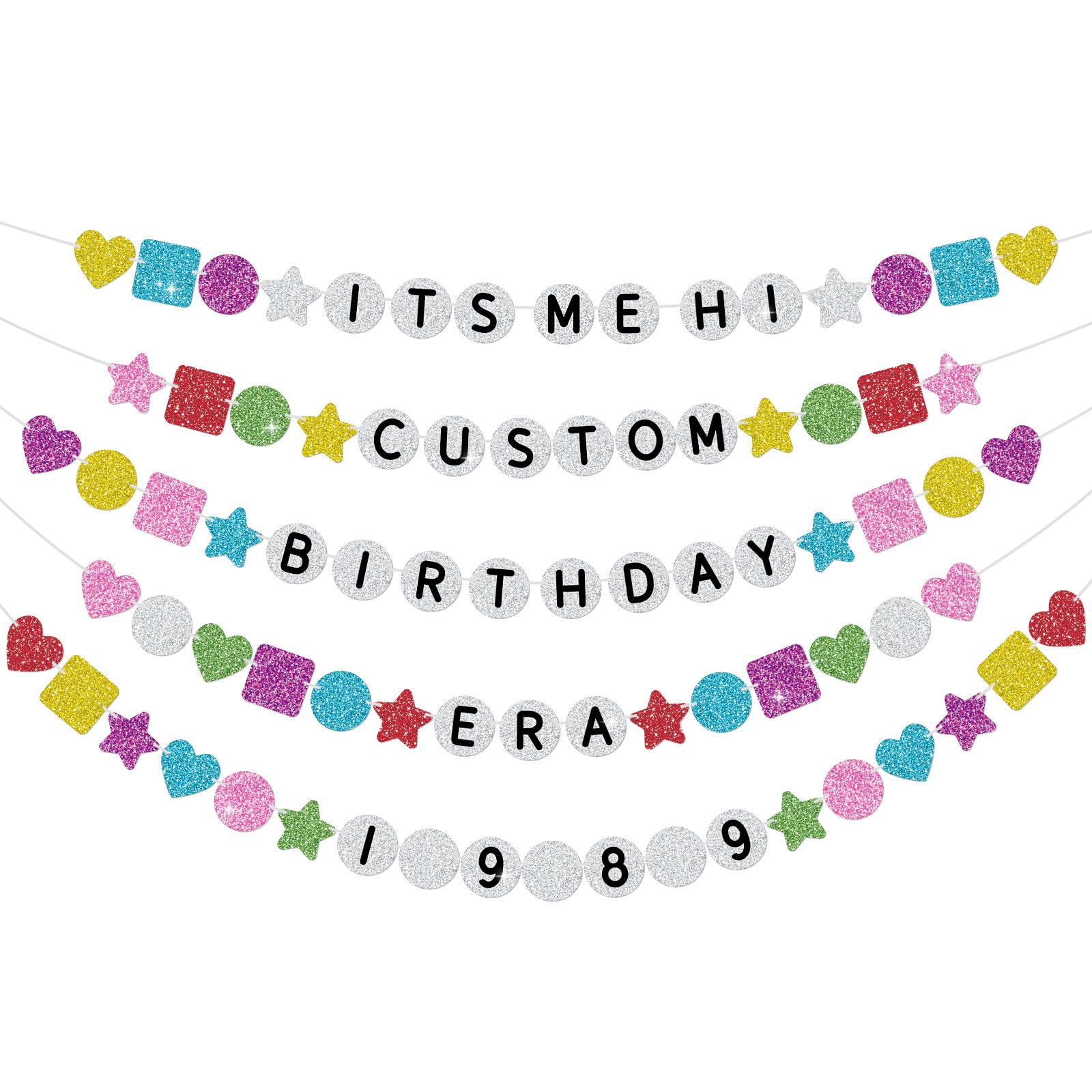 302PCS DIY Friendship Bracelet Birthday Banner Customizable 6.6ft Glitter Happy Birthday Sign for Celebrating Birthdays and Graduations Birth-Tay Era Tour Decorations