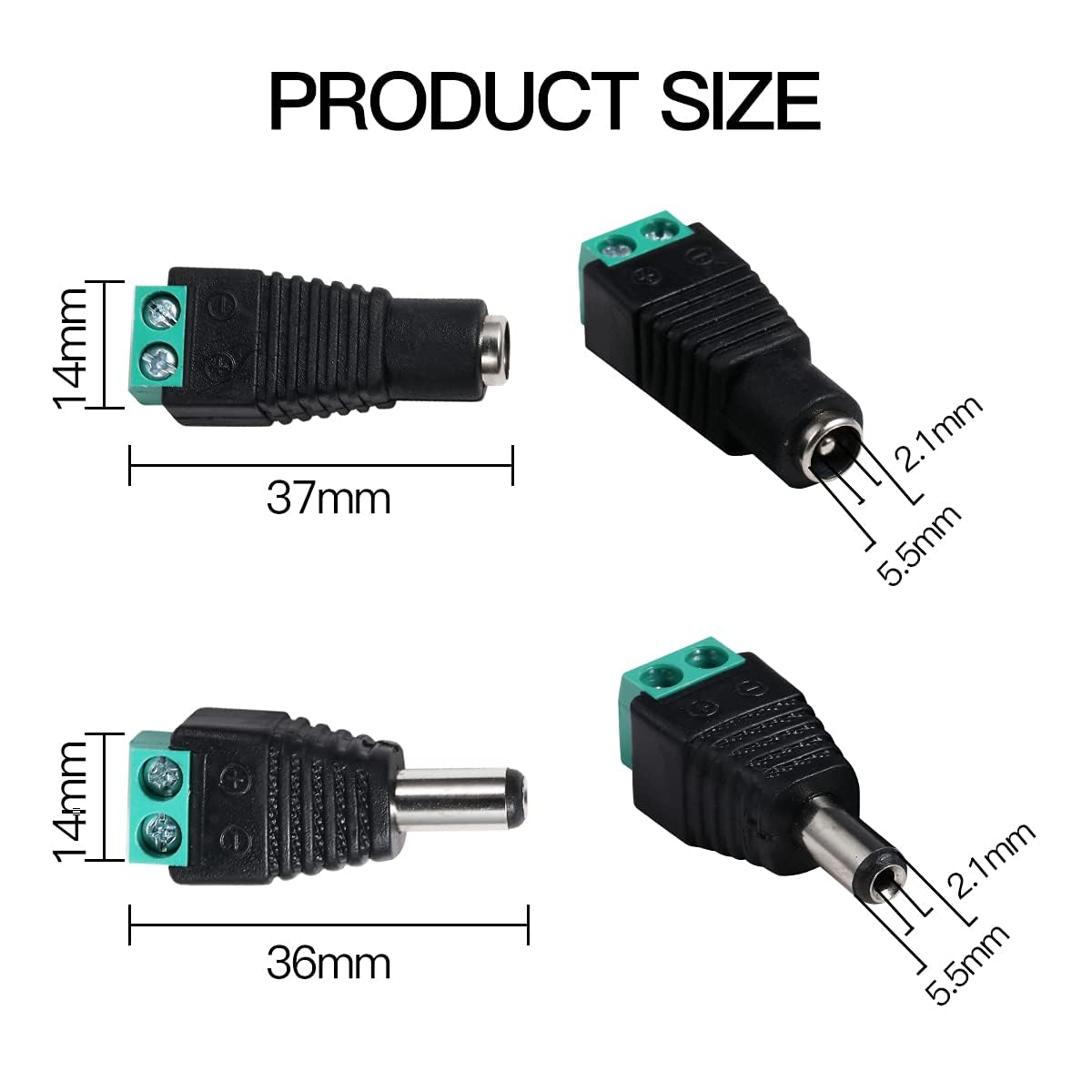 VFLTOOL 28PCS Upgraded DC Power Connector 12V 14PCS Male + 14PCS Female Adapter 2.1 X 5.5MM DC Power Jack Plug Connector for CCTV Camera, Led Strip Light Cable Wire