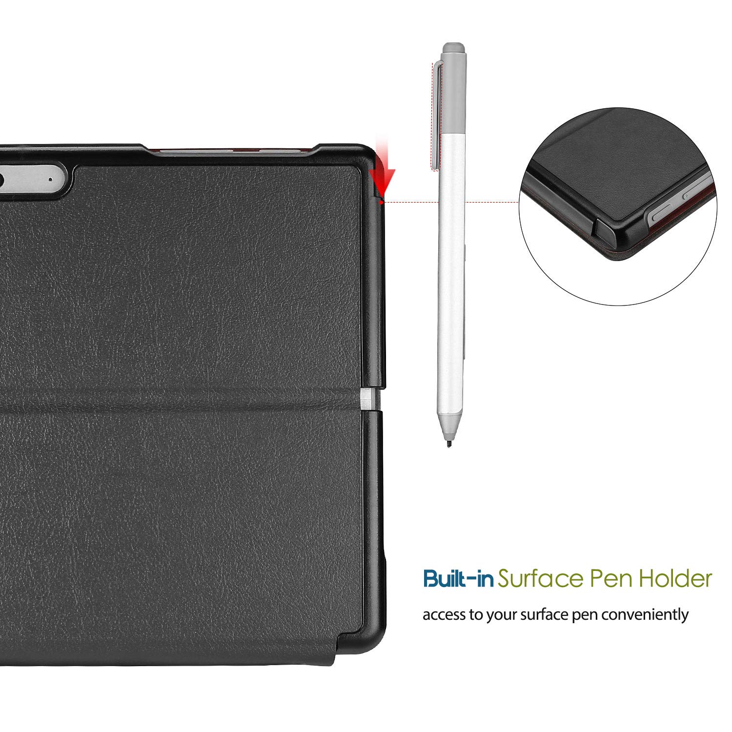 ProCase Case for 12.3" Surface Pro 7 Plus/Pro 7/ Pro 6/ Pro 5/ Pro 2017/ Pro 4/ Pro LTE, Slim Light Smart Cover Stand with Built-in Pen Holder, Compatible with Surface Type Cover -Black