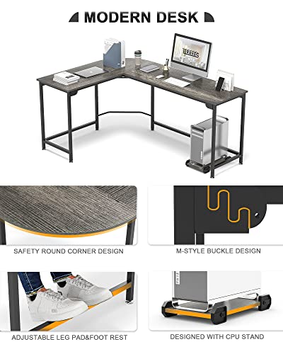 Teraves Modern L-Shaped Desk 66'' Corner Computer Desk Home Office Study Workstation Wood & Steel PC Laptop Gaming Table (Large, Black Oak)