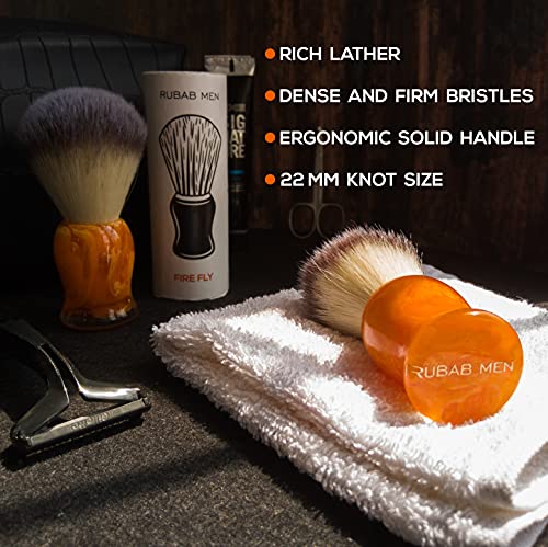 RUBAB MEN Premium Shaving Brush for Men Made with Cruelty-Free Soft Bristles |Firefly Edition| Experience Luxury Wet Shave | Boosting an Elegant Dual-Toned Handle Handcrafted by Master Craftsman