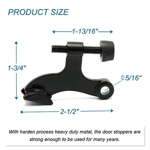 4 Pack Hinge Pin Black Door Stopper, Adjustable Heavy Duty Hinge Pin Door Stop with Black Rubber Bumper Tips