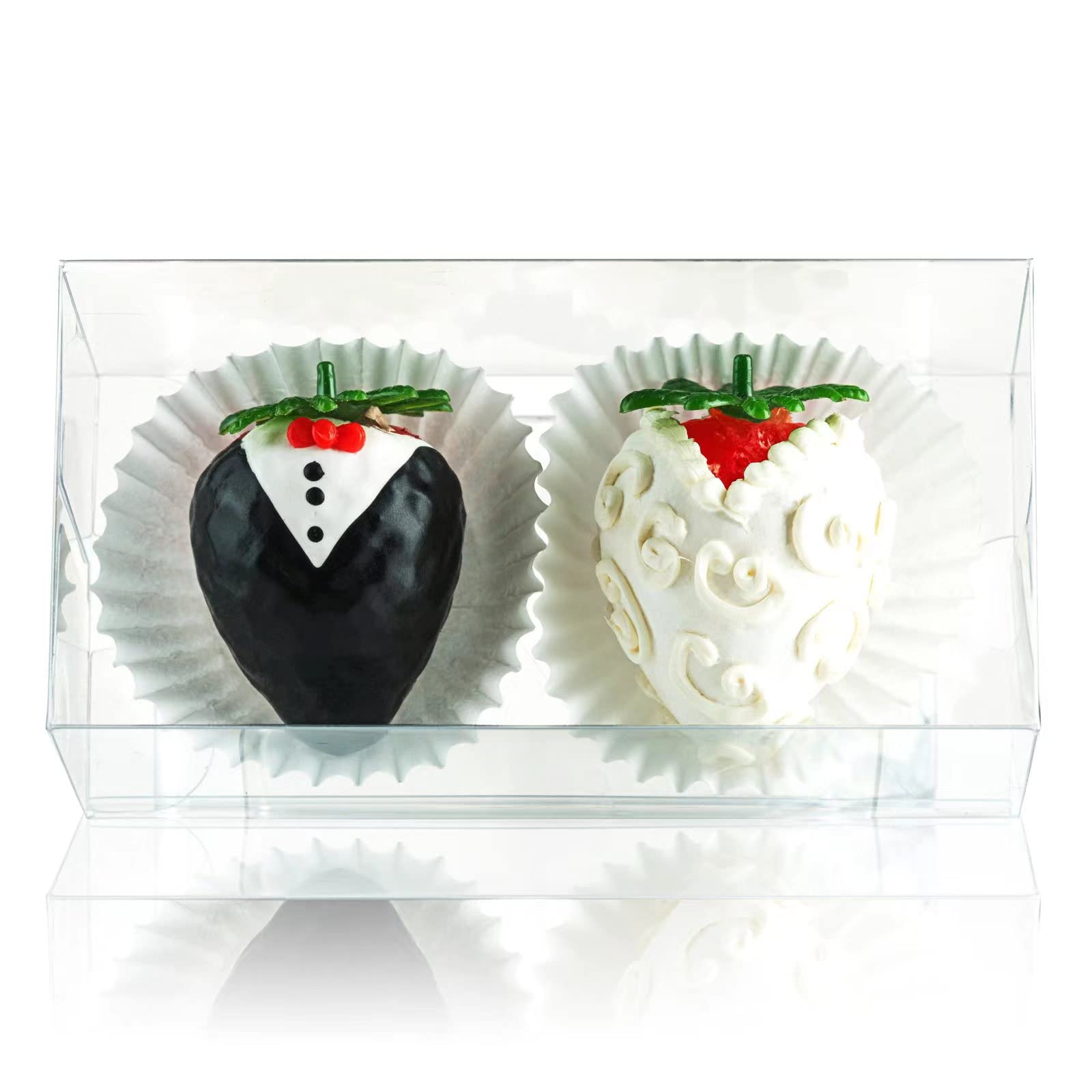 RomanticBaking 50Pack 4 1/2" x 2 1/4"x 2" Clear Chocolate Covered Strawberries Boxes for 2 Macaron Boxes for 4 Bakery Boxes Small Treat Boxes for Wedding Birthday Party