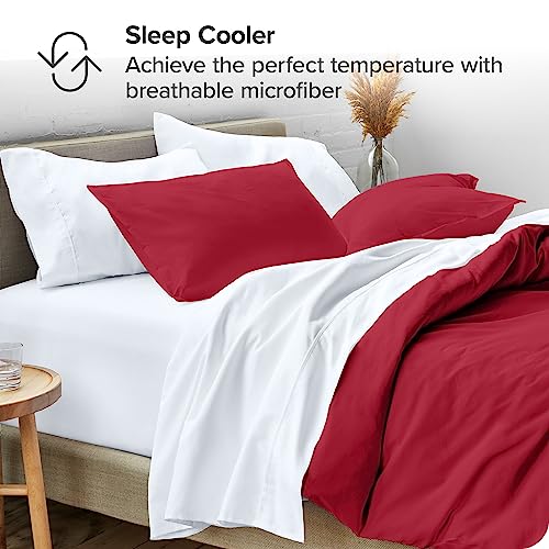 Bare Home Duvet Cover Queen Size - Premium 1800 Super Soft Duvet Covers Collection - Lightweight, Cooling Duvet Cover - Soft Textured Bedding Duvet Cover (Queen, Red)