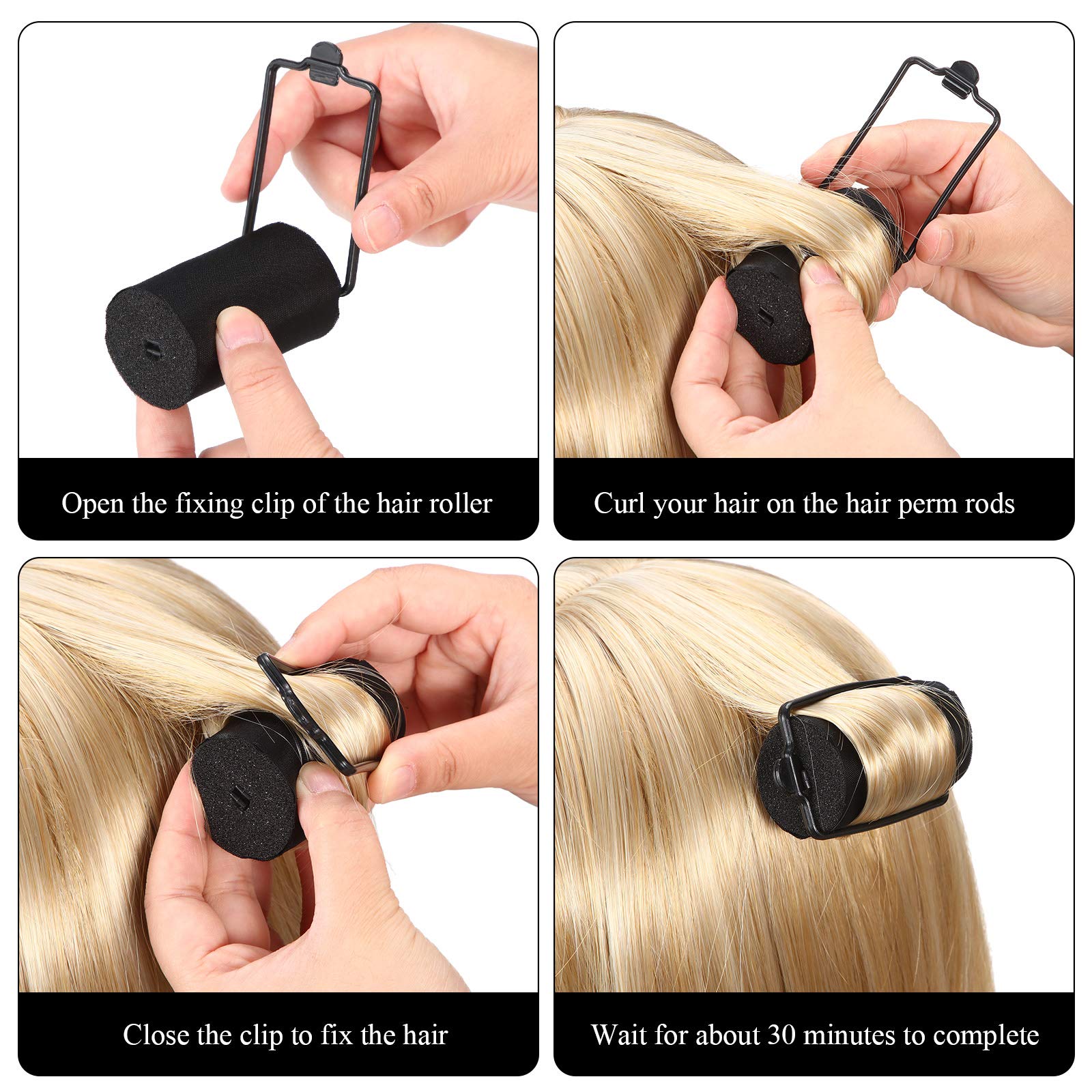 Syhood 18 Pcs Satin Rollers for Black Hair Foam Sponge Rollers Black Silk Satin Wrapped Hair Curlers for Hairdressing Styling(1.42 Inch)