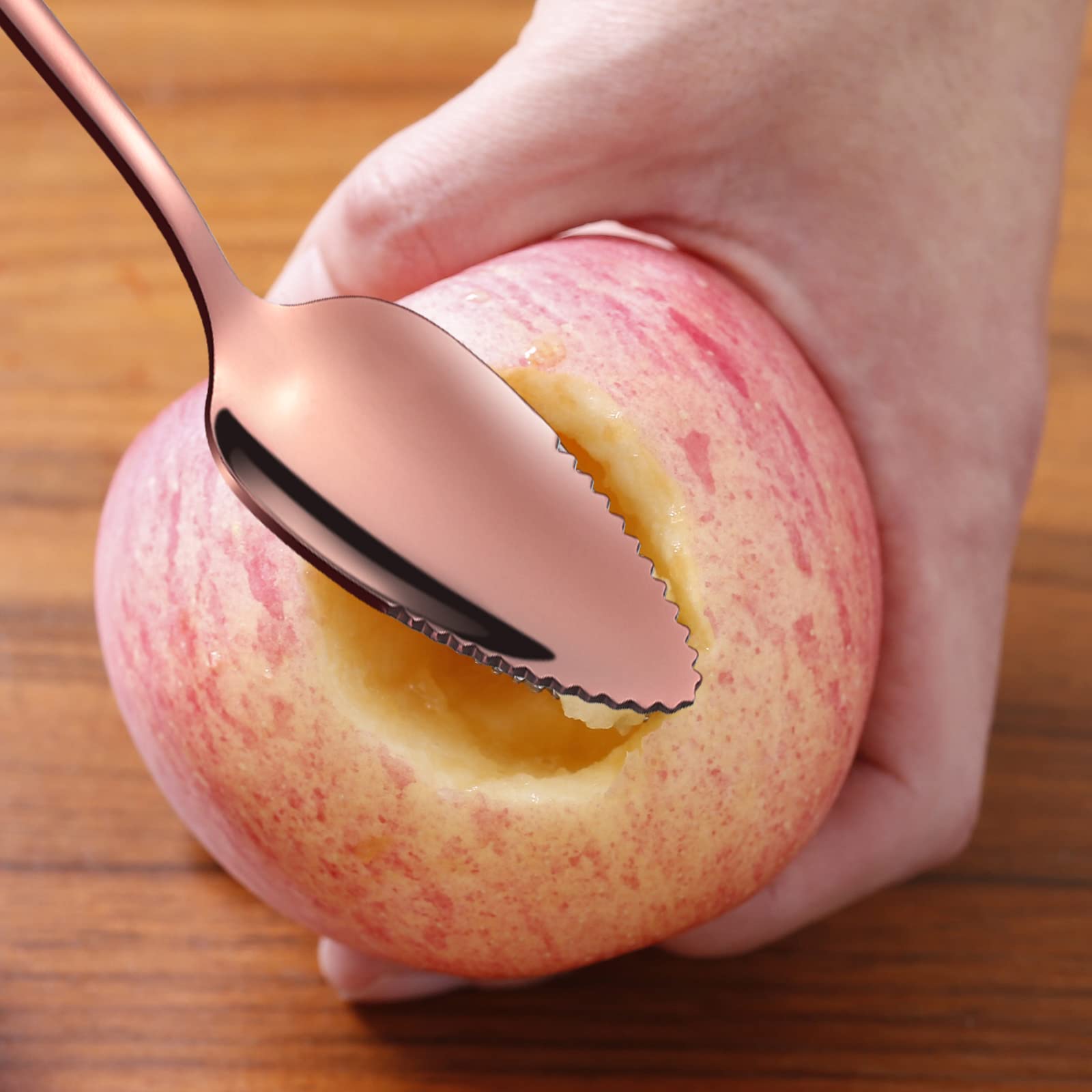 5 PCS Grapefruit Spoons, Stainless Steel Grapefruit Spoon Utensil Set, Serrated Edge & Thick Gauge Handle, Rose Gold Kitchen Tool with Non-stick Plating for Kiwi, Dessert, Apple, Citrus Fruit
