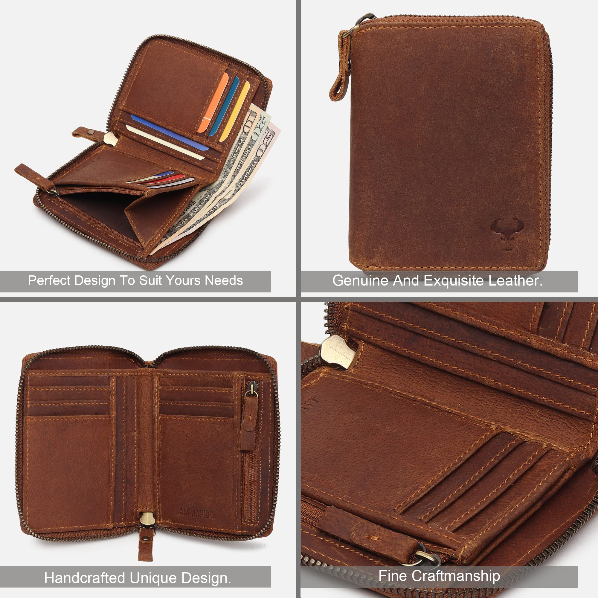 ALPHAHIDE Genuine Leather Wallet for Women - RFID Blocking Ladies Wallet - Zip-Around Ladies Purse - Credit Card Holder - Coin Pocket