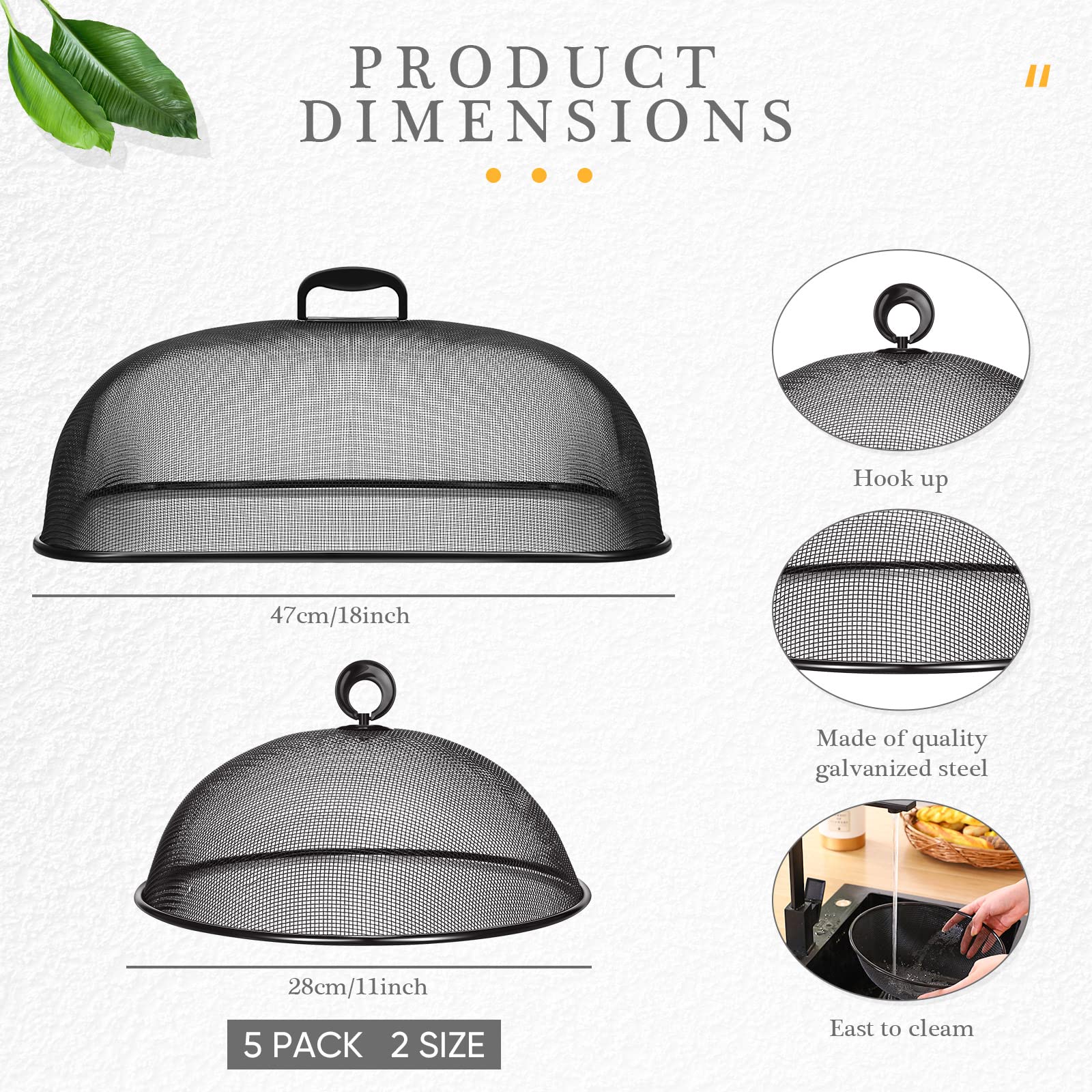 5 Pcs Metal Mesh Food Cover for Outdoors Include 18.5 In Extra Large Mesh Food Tents Fly Fruit Screen Food Net 4 Pcs 11 In Large Dome Plate Covers for Dinner Plates Reusable Picnic Food (Black)