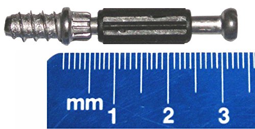 33mm Dowel Pin Bolt for Cam Lock Disc Furniture Connectors 43.5 mm Overall, Steel with Plastic Sleeve, 11mm Euro Wood Screw Thread for 5mm Hole (25 Pack)