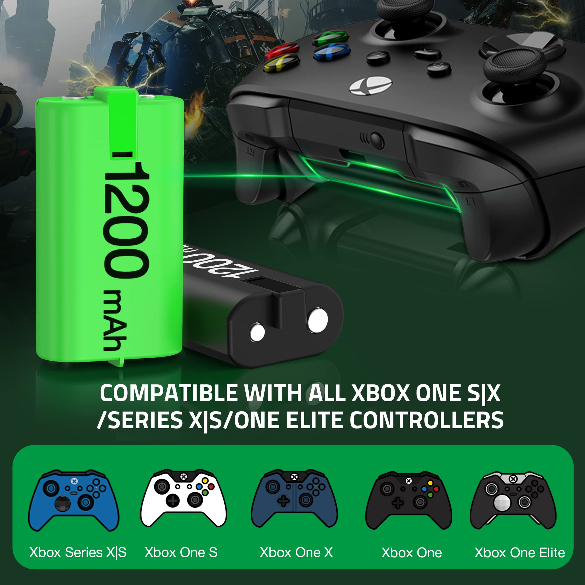 Charger for Xbox One Controller Battery Pack, Xbox One Battery Charger Station with 4x1200mAh Rechargeable Batteries, Xbox One Accessories Xbox Battery Pack for Xbox Series X|S/One S|X/One Elite