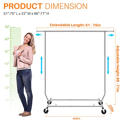 HOKEEPER 250 Lbs Load Capacity Clothes Hanging Garment Racks Portable Heavy Duty Commercial Grade Clothing Rack with Wheels, Chrome Finish