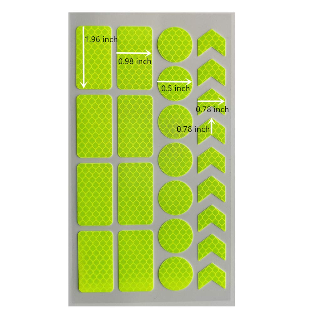 42Pcs Reflective Stickers, Reflective Helmet Bicycle Stickers, Reflective Decals, BikeReflective Tape, NightSafety StickersforBicycle, Wheelchairs, Motorbike, Helmet, Scooter (Green)