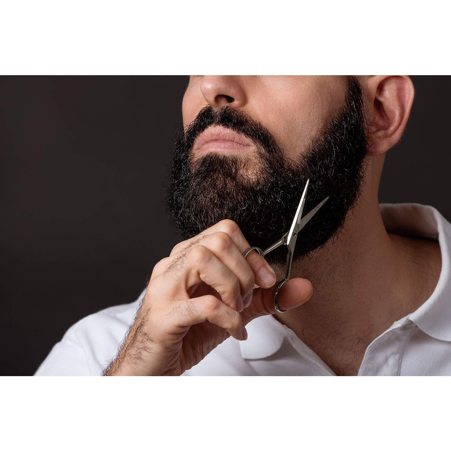 HAWATOUR Beard Scissors, Stainless Steel Scissors for Trimming, Cutting Beard, Mustache, Eyebrow, Nose Hair, Silver