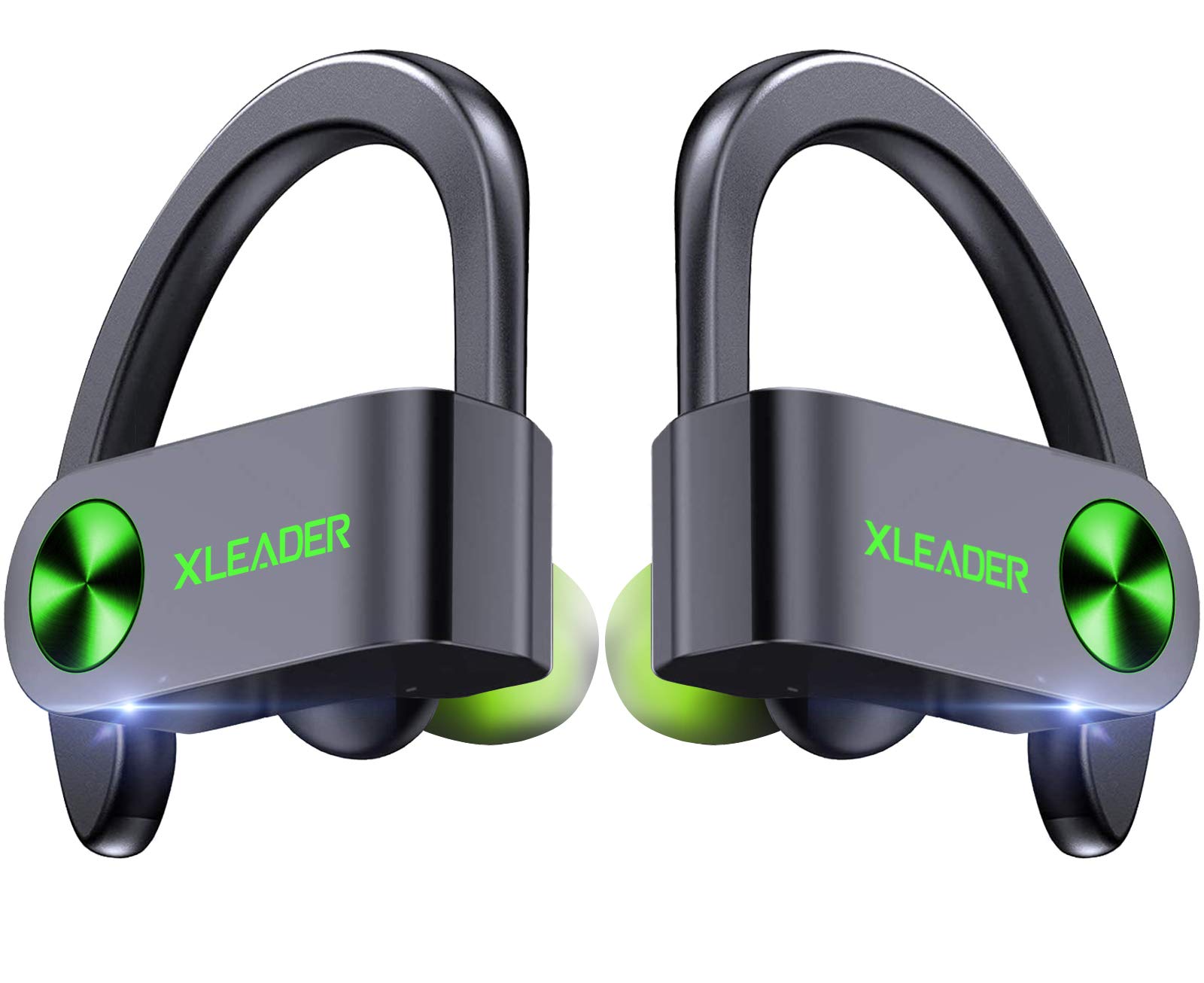 XLEADER SoundAngel Sport3 Pro - Wireless Sports Earbuds Bluetooth Earphones with LED Display Charging Case, IPX7 Waterproof TWS Stereo Bass Headphones in Ear with Mic for Running Workout Gym Green
