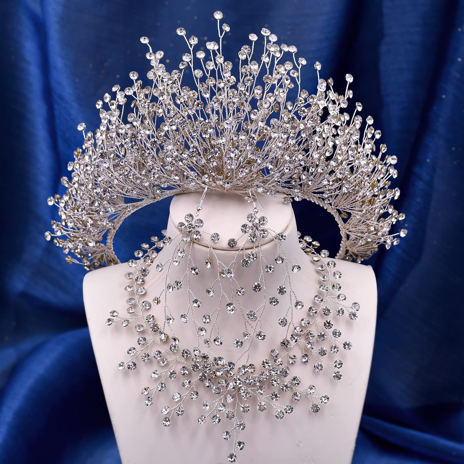 Bridal Wedding Headband Crystal Tiara Crown,Queen Tiaras and Crowns,Wedding Bride Crowns For Birthday Party Wedding Pageant Hair Accessories (Silver/Crown + necklace + Earrings)