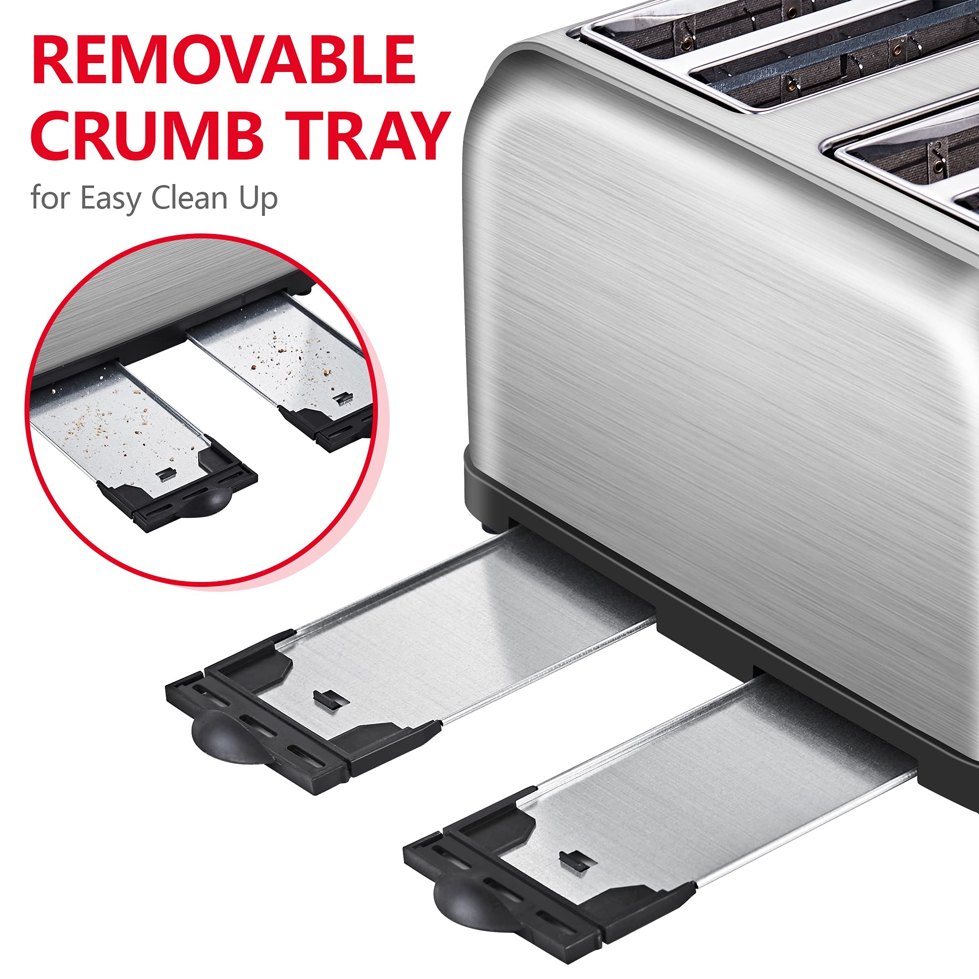 4 Slice Toaster, REDMOND Toaster 4 Stainless Steel Retro Bagel Toaster, 1.5β Extra Wide Slots, 6 Evenly Bread Shade Settings, 1500W, Silver