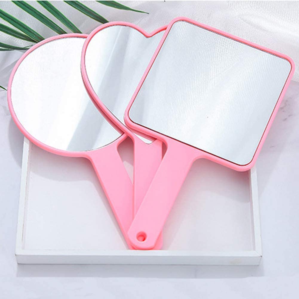 TBWHL Heart-Shaped Travel Handheld Mirror Portable Personal Cosmetic Hand Mirror with Handle Pink