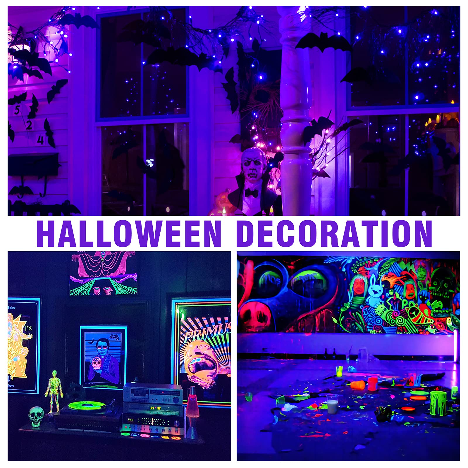 9W led Black Light Bulb, A19 E26 Screw Base Black Lights, Cast Neon in The Dark When Lighting at Reactive Surfaces, 380-420 nm Black Bulb for Halloween, Christmas, Birthday, Glow Party (4PK)