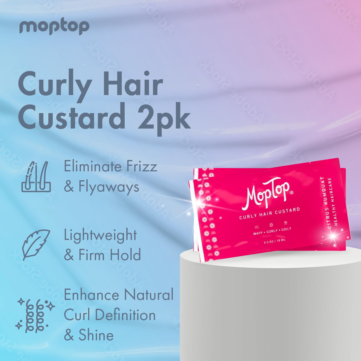 MopTop Trial Travel Sample Size Bundle, 2 each Bamboo Gentle Shampoo, Bamboo Daily Conditioner, Bamboo Essence Leave In Conditioner and Citrus Kumquat Curly Hair Custard Styler, 0.5oz sample packets