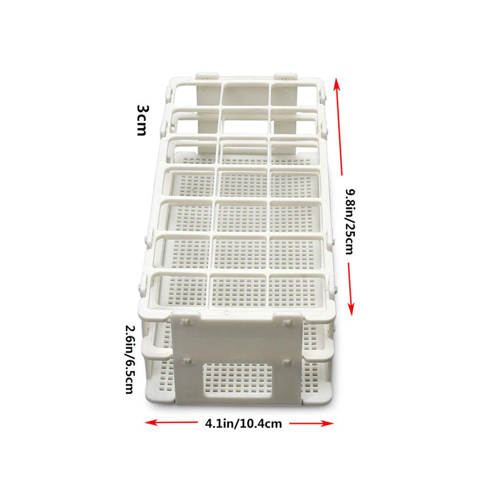 Pocomoco 3 Packs Plastic Test Tube Rack, 21 Holes Lab Test Tube Rack Holder for 30mm Test Tubes, White, Detachable (21 Holes)