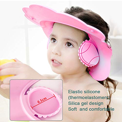 Maveek Baby Bathroom Safety Visor Caps Child Shower Cap,Adjustable Sticker, Comfortable, Soft, Safe, Waterproof & Elastic Ring Hat – for Showers, Bathing, Hair Cut, Pool, Beach, Toddlers (Pink)