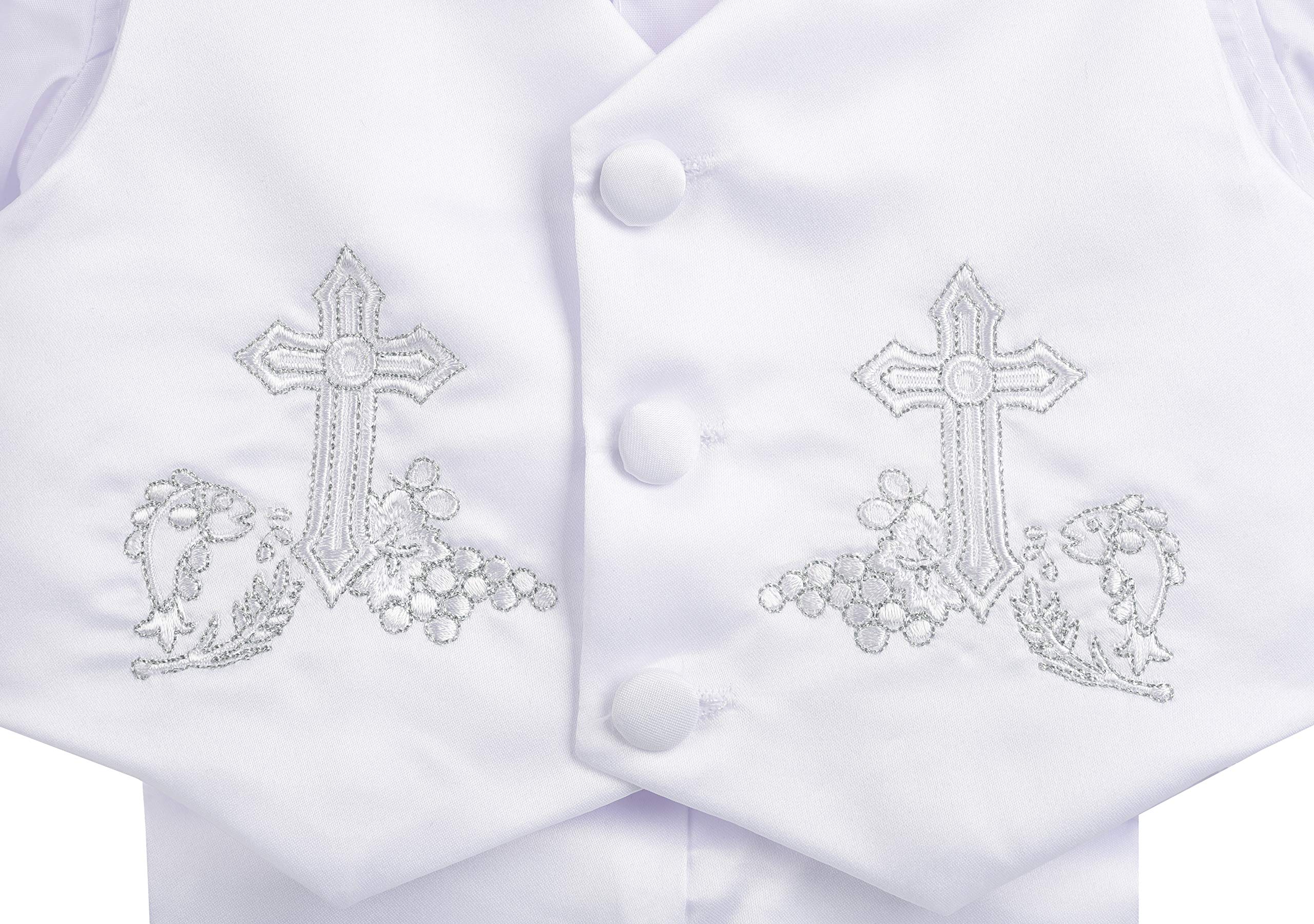 Dressy Daisy Baby Boy Satin Baptism Clothes Christening Outfit with Bonnet 5 Pieces Set Formal White Suit Size 6-9 Months Style A