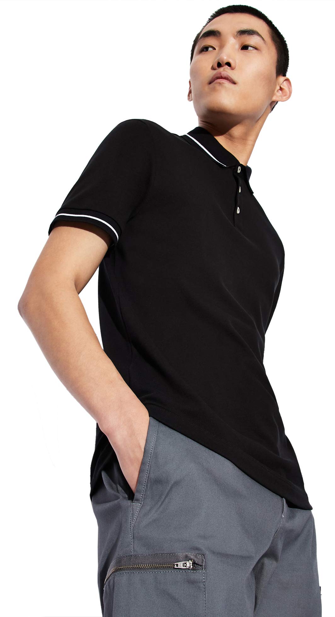 A | X ARMANI EXCHANGE Men's Short Sleeve Logo Collar Pima Picque Polo, Black, S