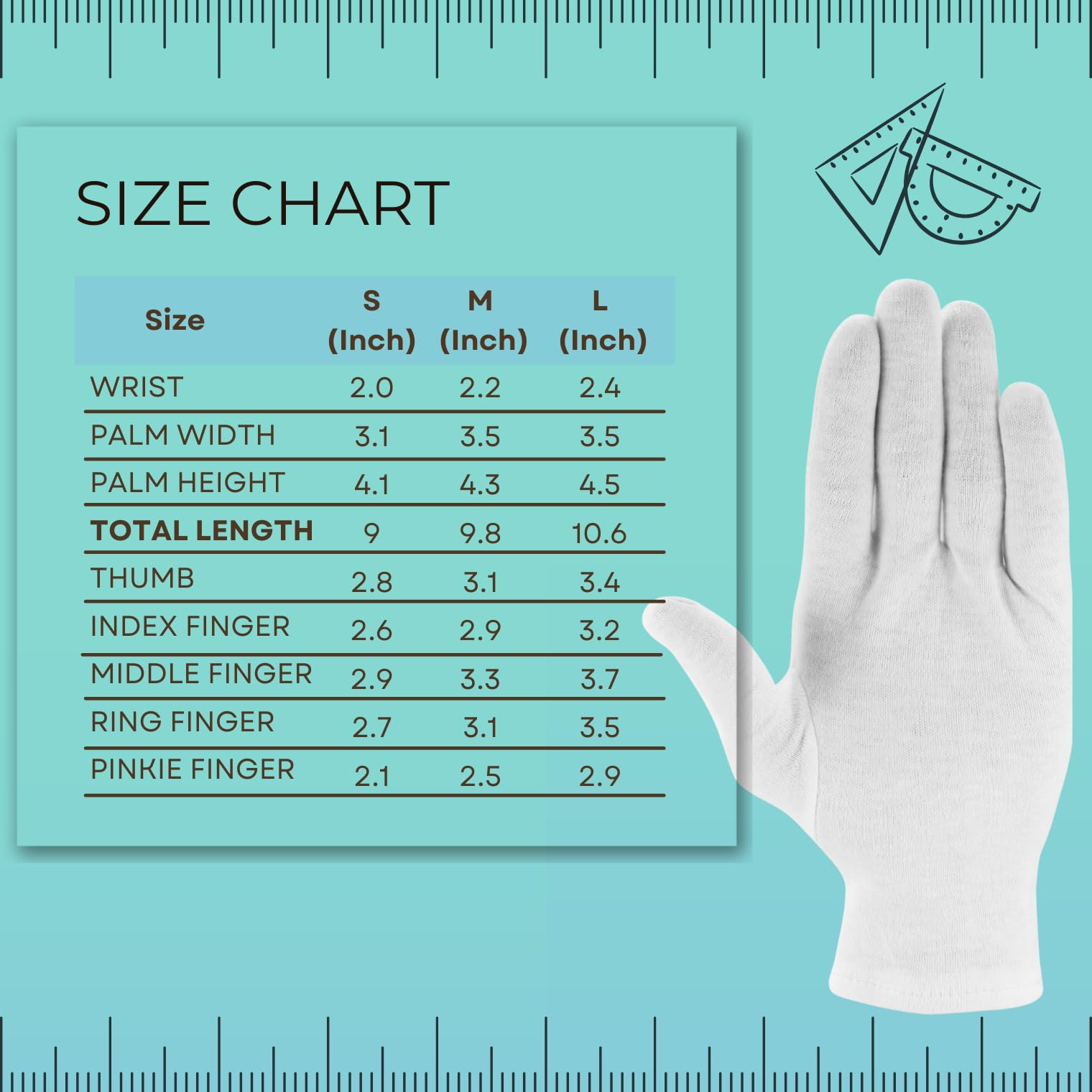 ANSMIO 2 Pairs Cotton Gloves, White Gloves for Dry Hands, Cotton Gloves for Sleeping, Moisturizing Night Gloves, White Gloves 100% Cotton, Size L (2 Pairs)