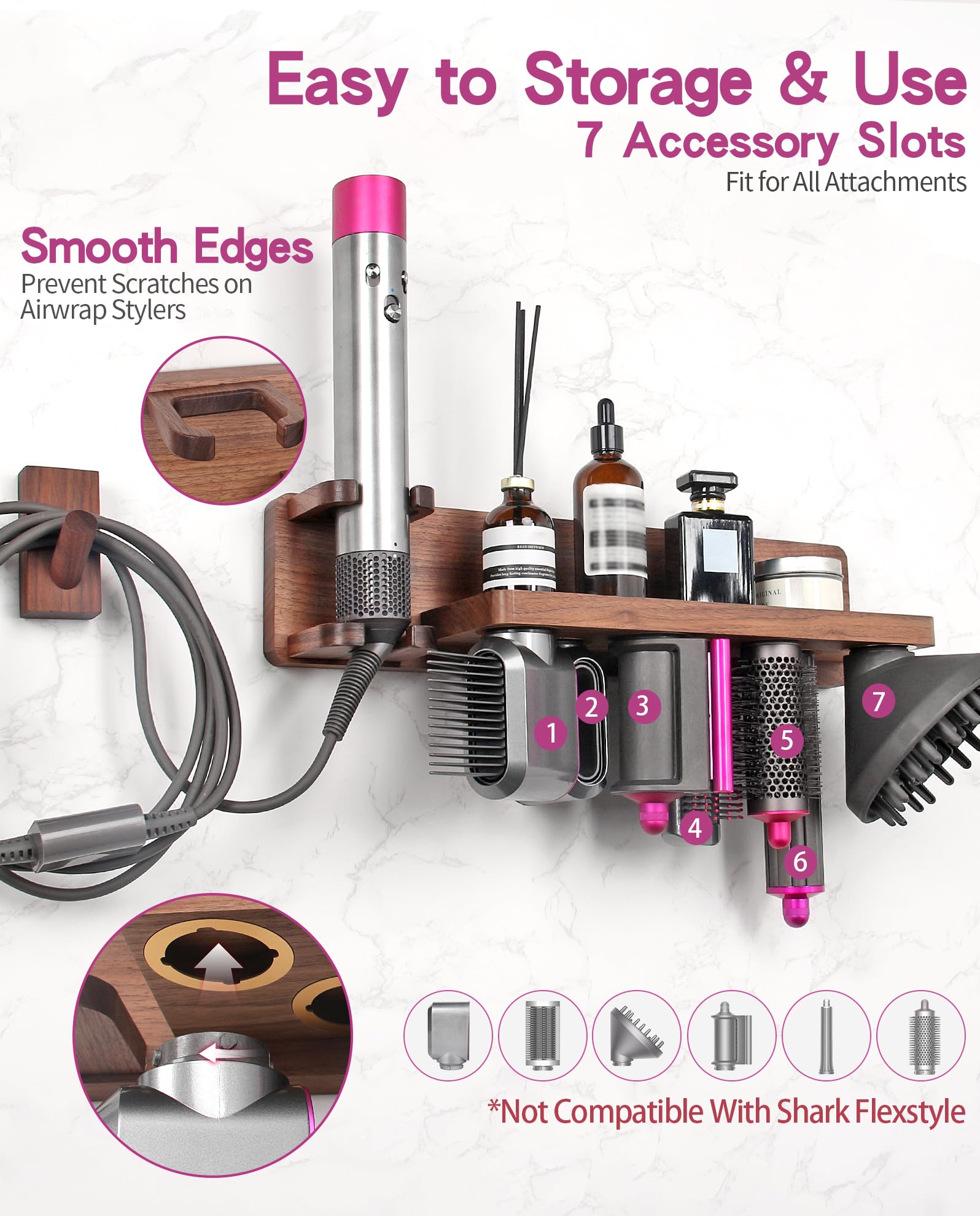 Affogato Walnut Storage Holder Compatible with Dyson Airwrap Wall Mount Holder with Shelf Organizer Rack Compatible with Dyson Airwrap Styler Accessories, Wood