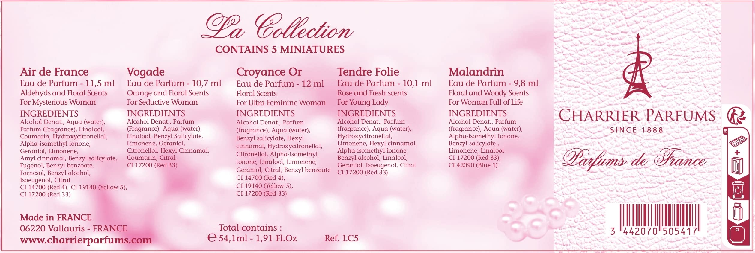 Charrier Parfums - 5 Eaux de Parfum Gift Set - "La Collection" - 54.1 ml - Made in Provence, France