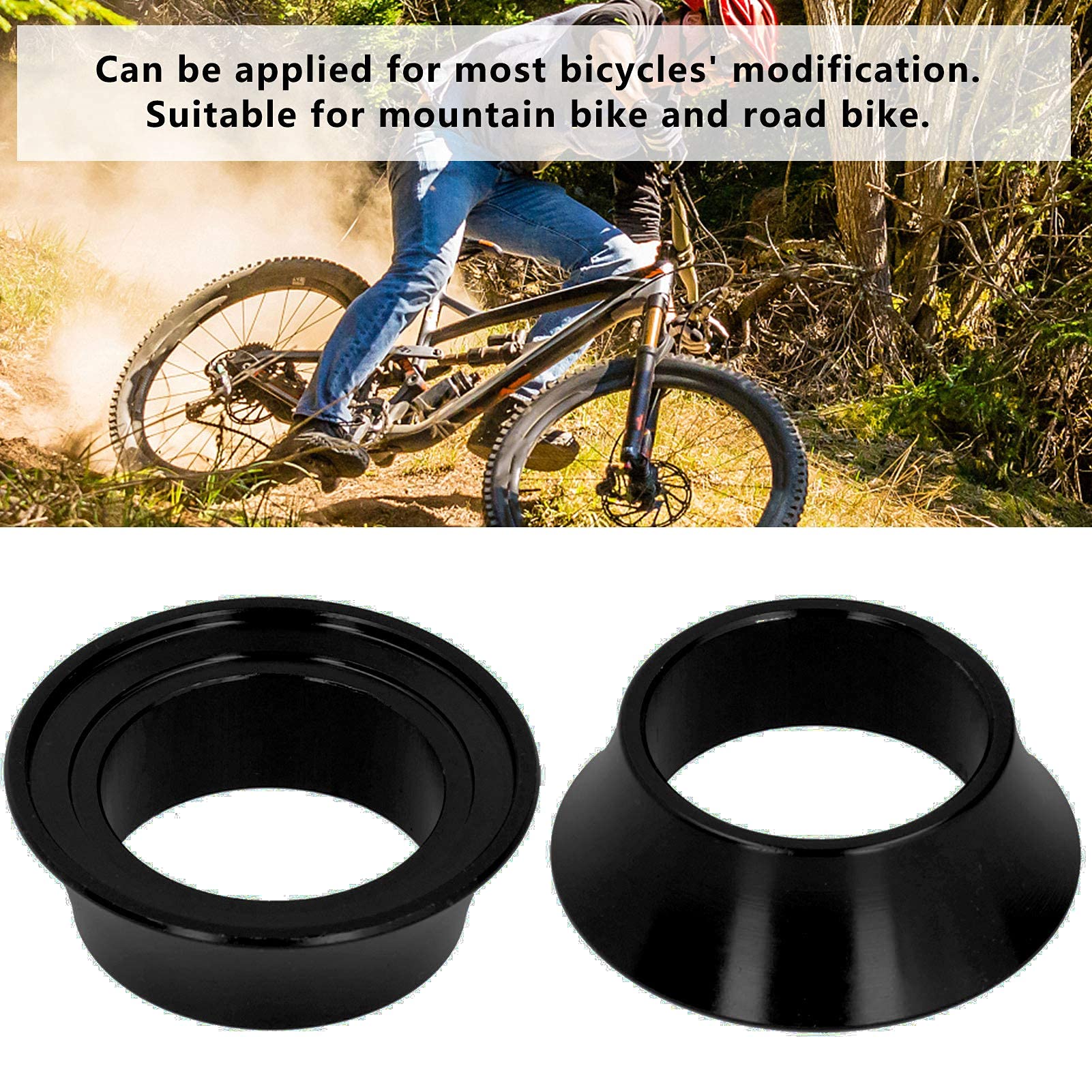 2pcs Bike Taper Washer CNC15mm Bike Front Fork Conical Spacers for Road Mountain Bike Multiple Colour(Black)