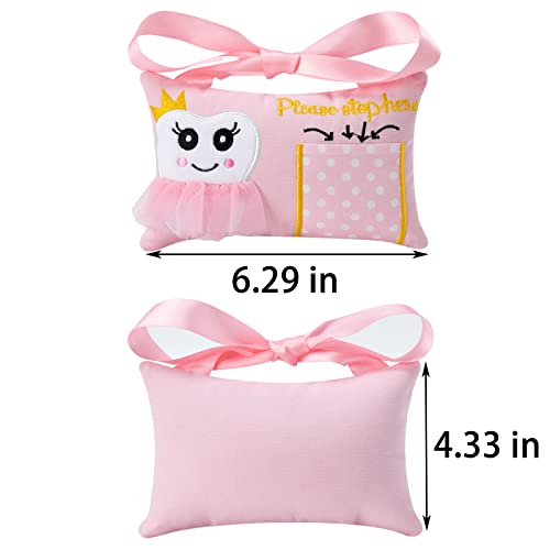 free-space Tooth Fairy Pink Ballerina Embroidered Tooth Fairy Pillow with Pocket Kids Keepsake Gift (Pink)
