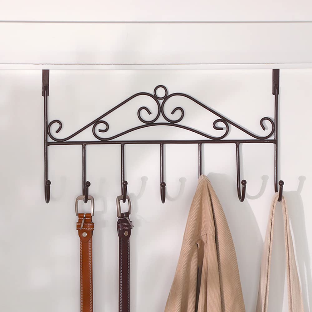 5 Pack Over The Door Hooks,Over The Door Hanger Towel Rack Coat Rack with 7 Hooks,Decorative Hanging Storage Rack Organizers for Hat,Clothes,Bedroom,Bathroom-Black