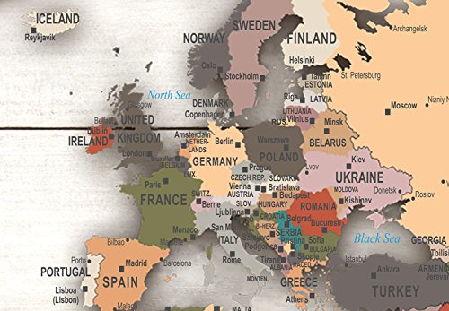 artgeist Pinboard World Map 35x24 in - Cork Board & Canvas Print Wall Art 3 pcs Memoboard with 50 Pins Noticeboard Message Board Image Picture Home Decor Travel Map Map of The World k-C-0035-p-g