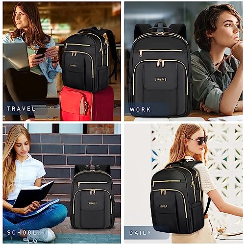 Backpack for Women, School Backpack with USB Charging Port, Travel Business College Anti Theft Bookbag for Student, 15.6 Inch Work Computer Laptop Back Pack, Casual Daypack, Black